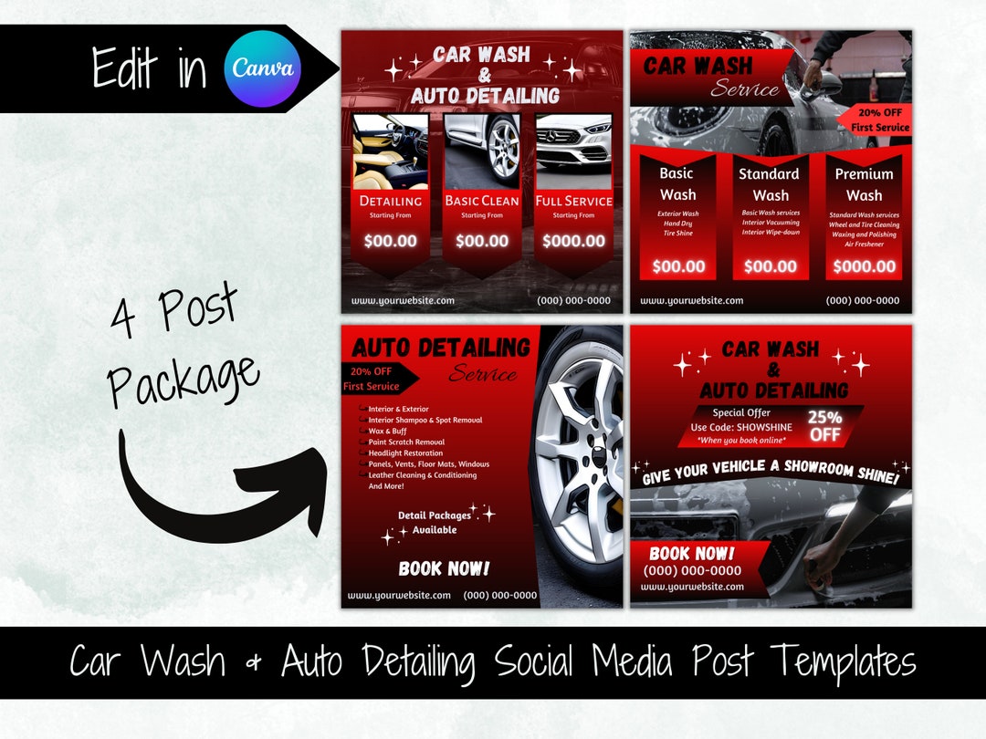 Car Wash and Auto Detailing Social Media Post Templates - Etsy