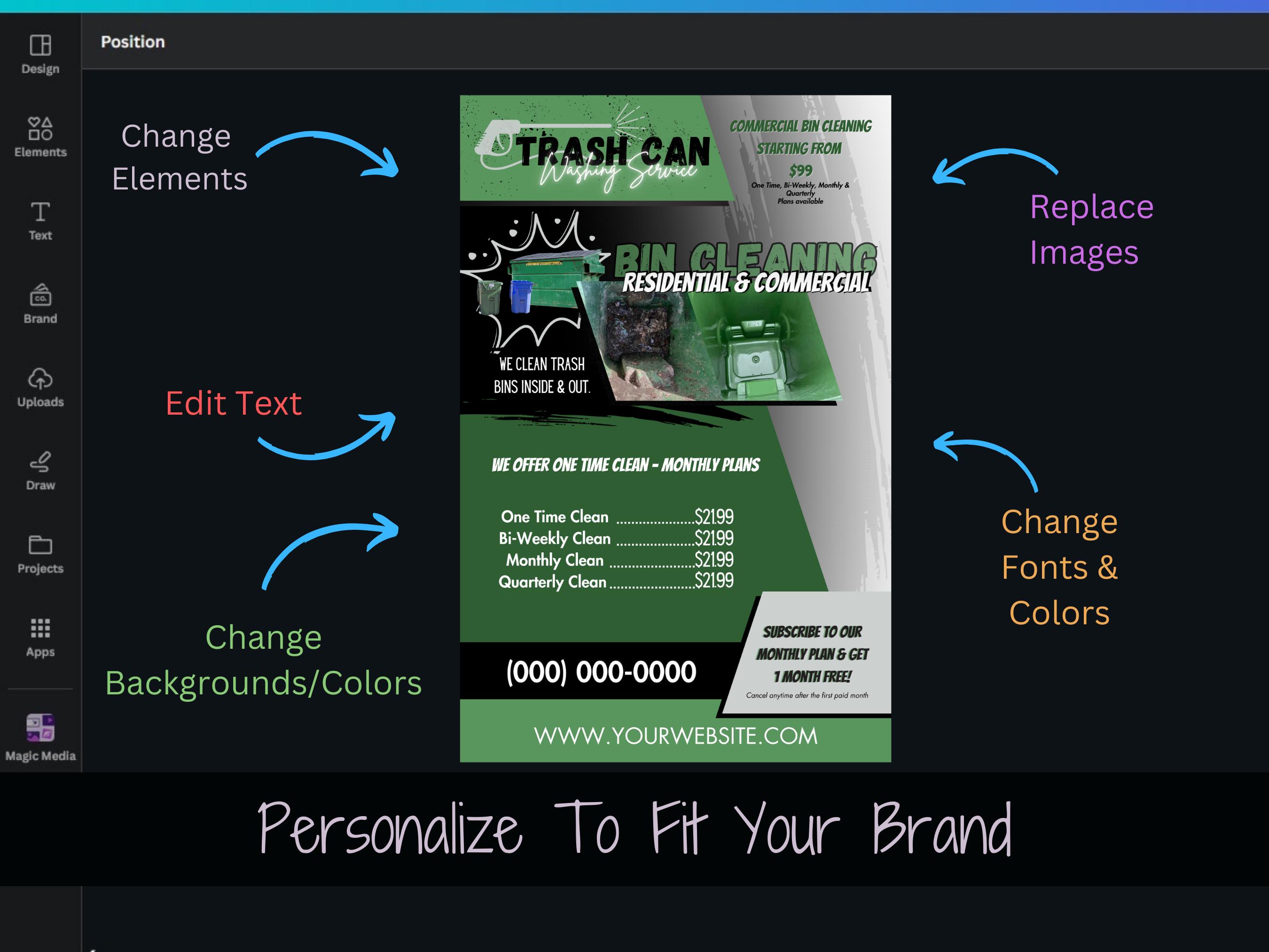 Trash Can Washing Service Printable Flyer Template Bin Cleaning ...
