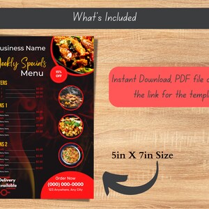Editable Flyer Template Weekly Specials Food Menu Restaurant - Etsy