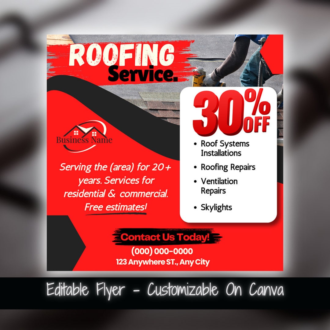 Roofing Services Flyer Template | Editable Business Ad (canva) - Etsy