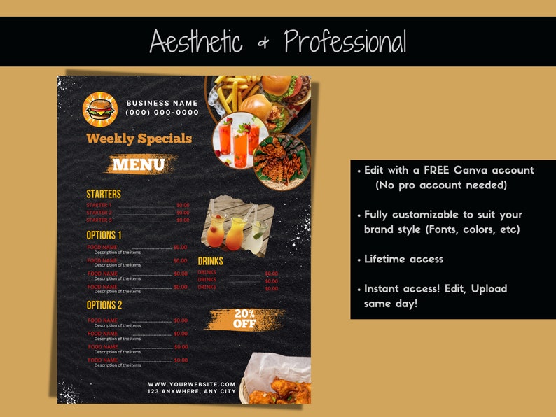 Printable Weekly Specials Flyer Template Editable Menu Flyer Restaurant ...
