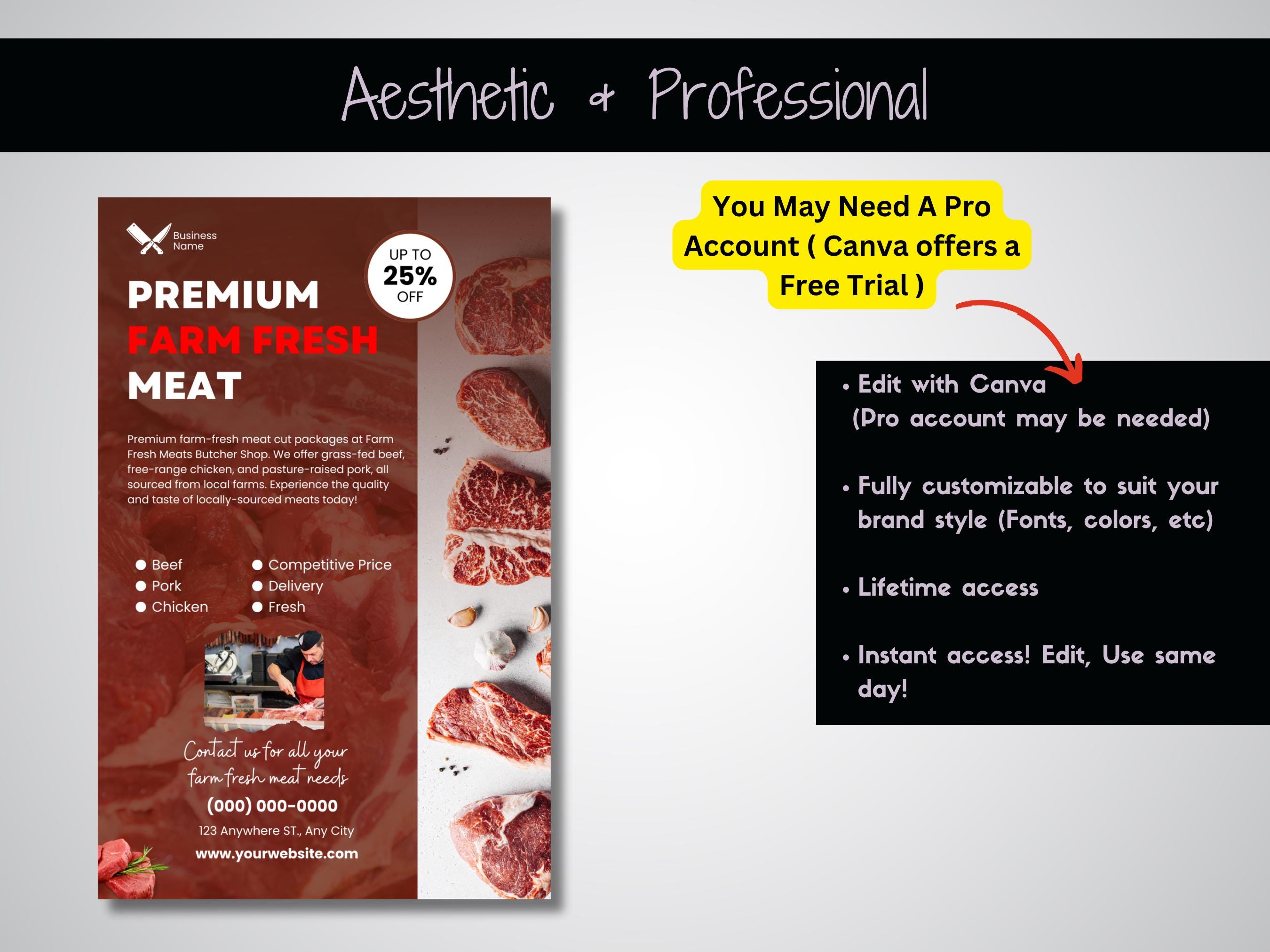 Farm Fresh Meats Printable Flyer Template Butcher Shop Flyer Business ...