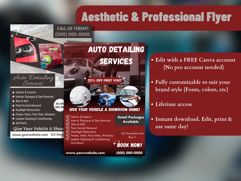 Auto Detailing Service Flyer Template Printable Flyer Design DIY Car ...