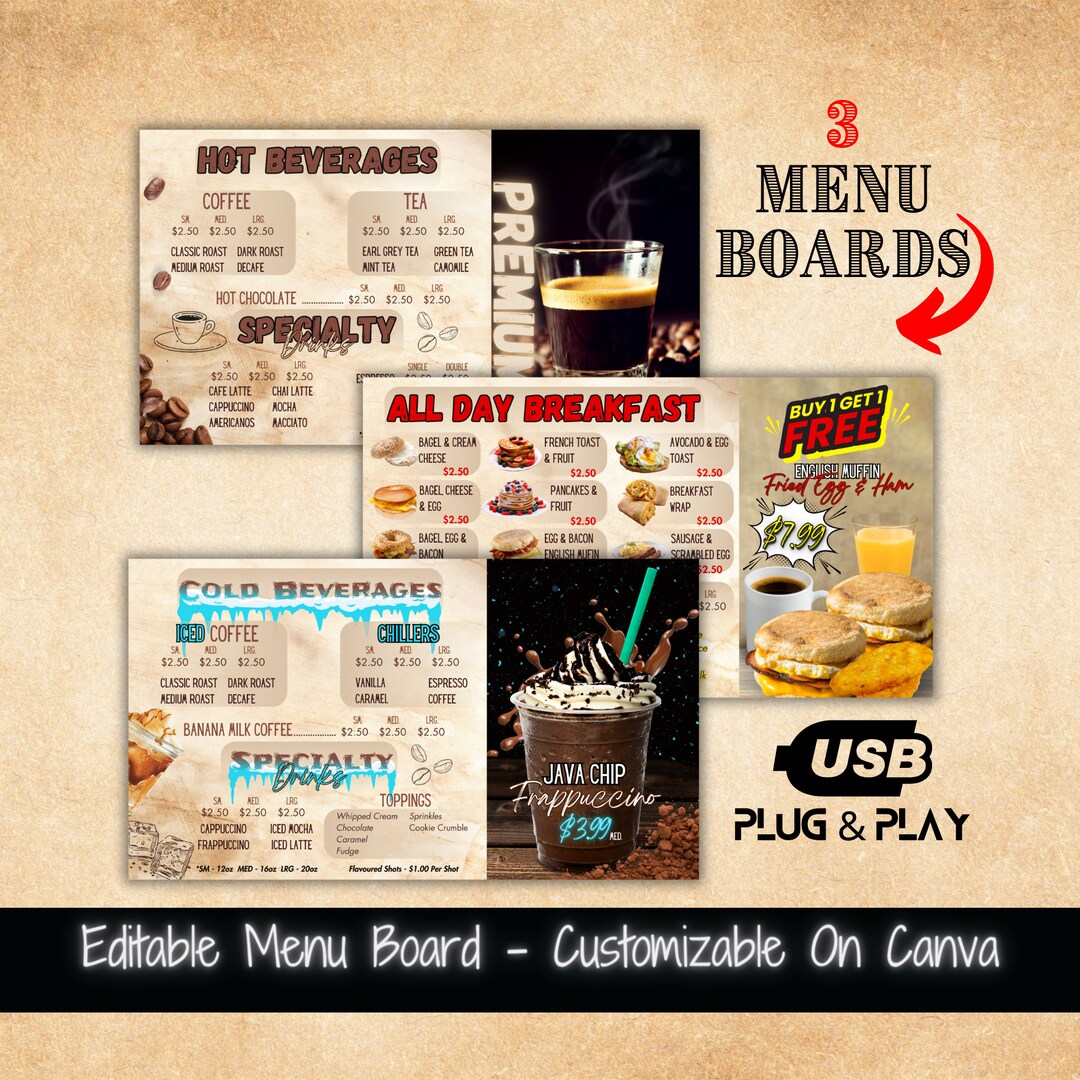 TV Menu Board Static Template Cafe Style Digital Menu Board Template ...