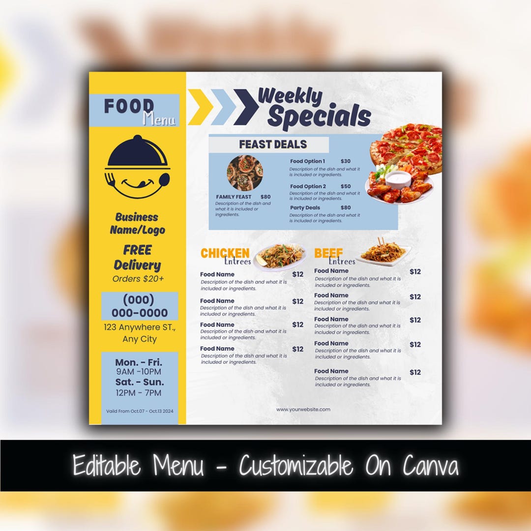 Weekly Specials Menu Flyer Template, Restaurant Food Promotion (canva ...