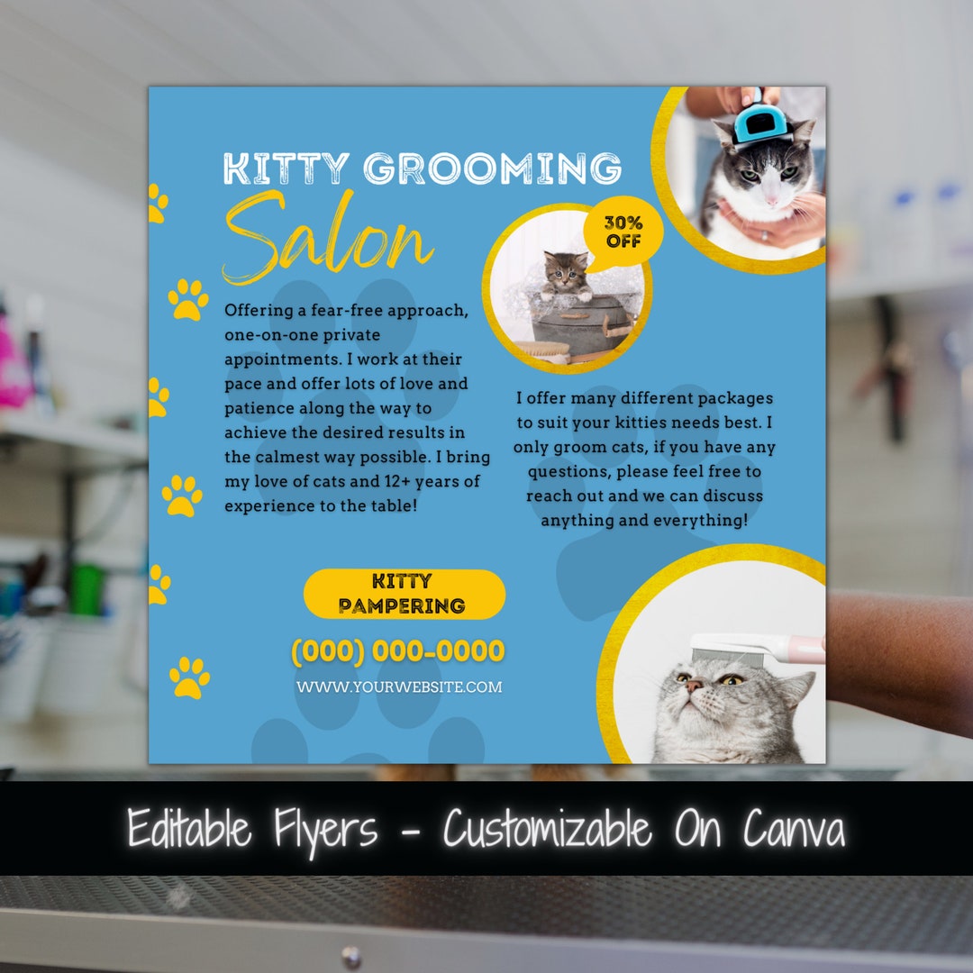 Kitty Grooming Salon Flyer Template Social Media Flyer Cat Grooming ...