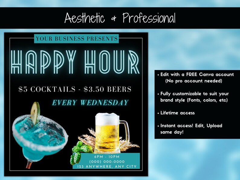 Happy Hour Flyer Template Bar Promotions Flyer Drink Specials Template ...
