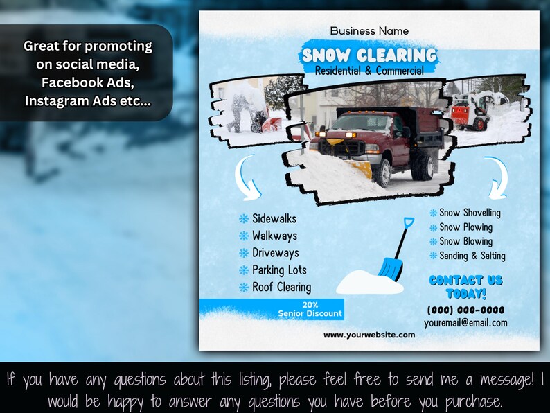 Snow Clearing Service Flyer Template, Social Media (editable on Canva ...