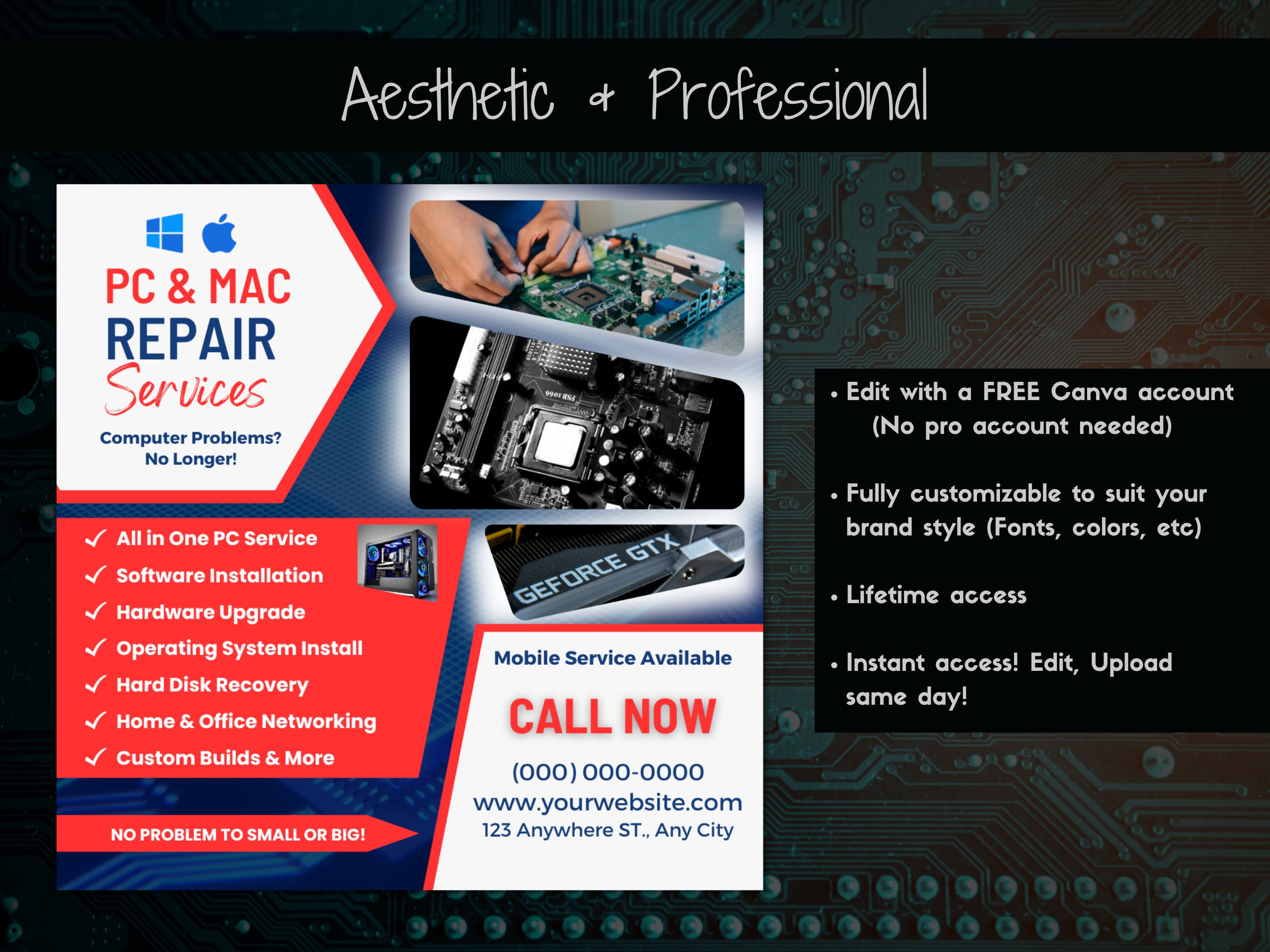 Computer Repair Service Social Media Flyer Template PC Repair Flyer MAC ...