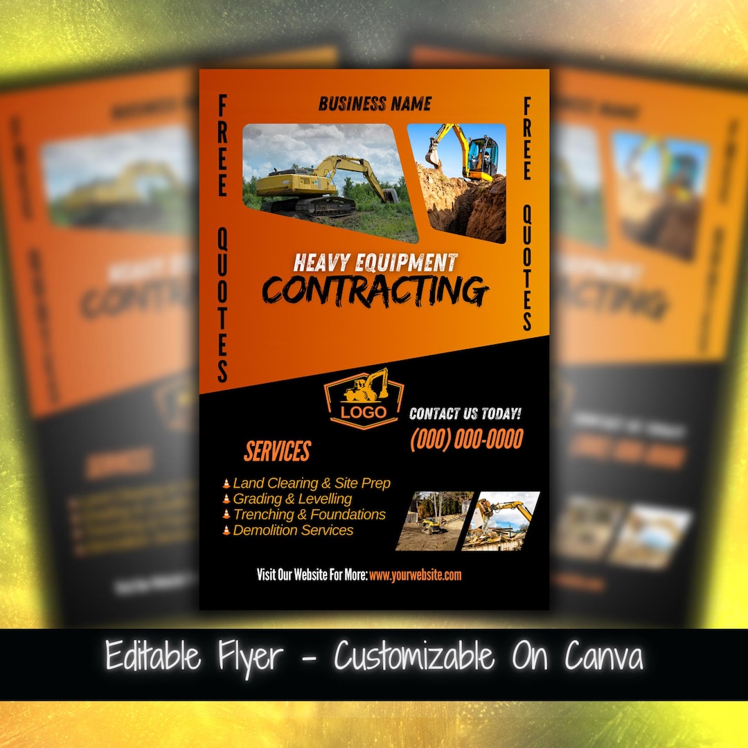 Heavy Equipment Contracting Printable Flyer Template Editable Service ...