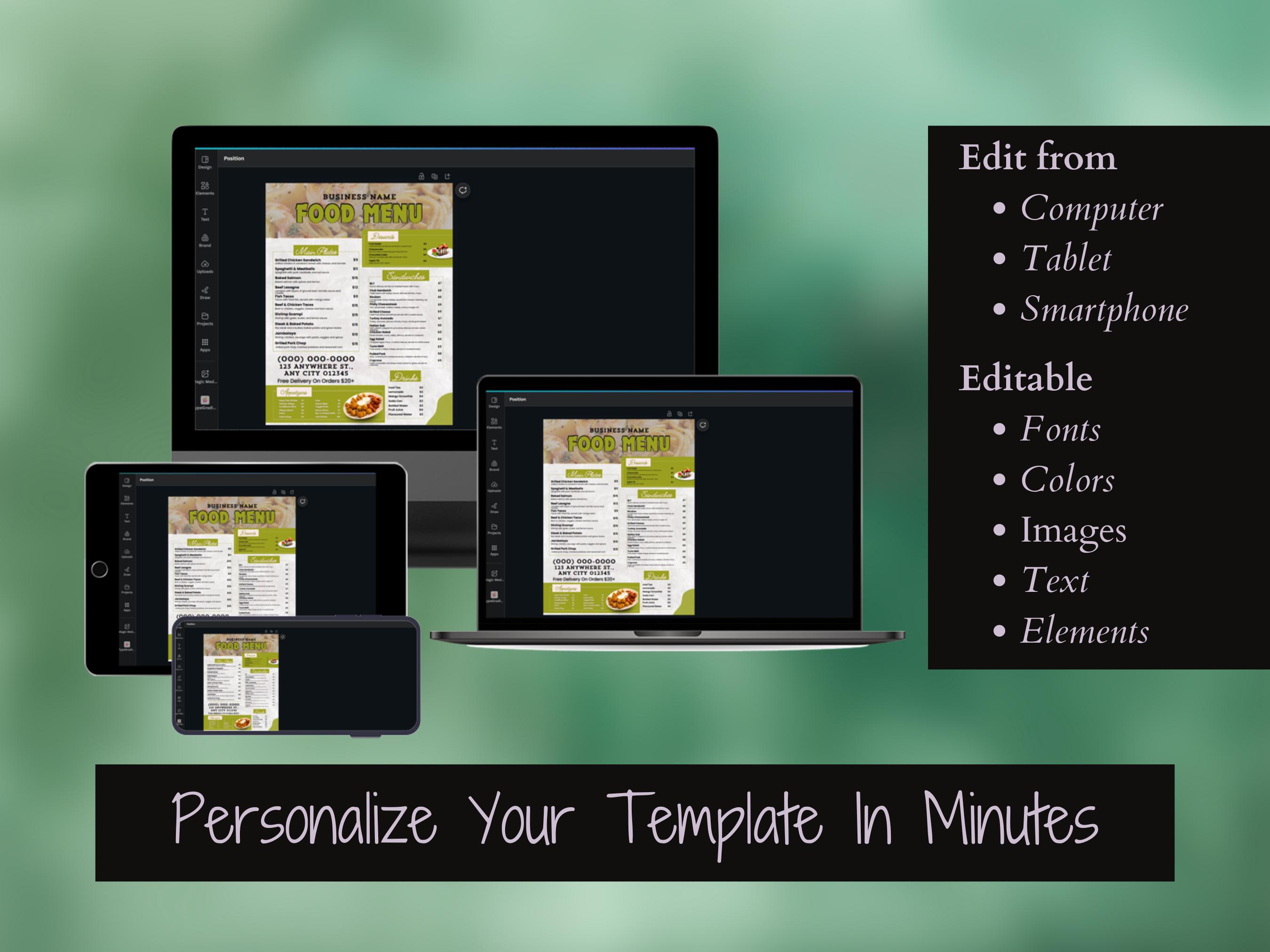 Printable Food Menu Template | Restaurant Flyer (editable Canva) - Etsy
