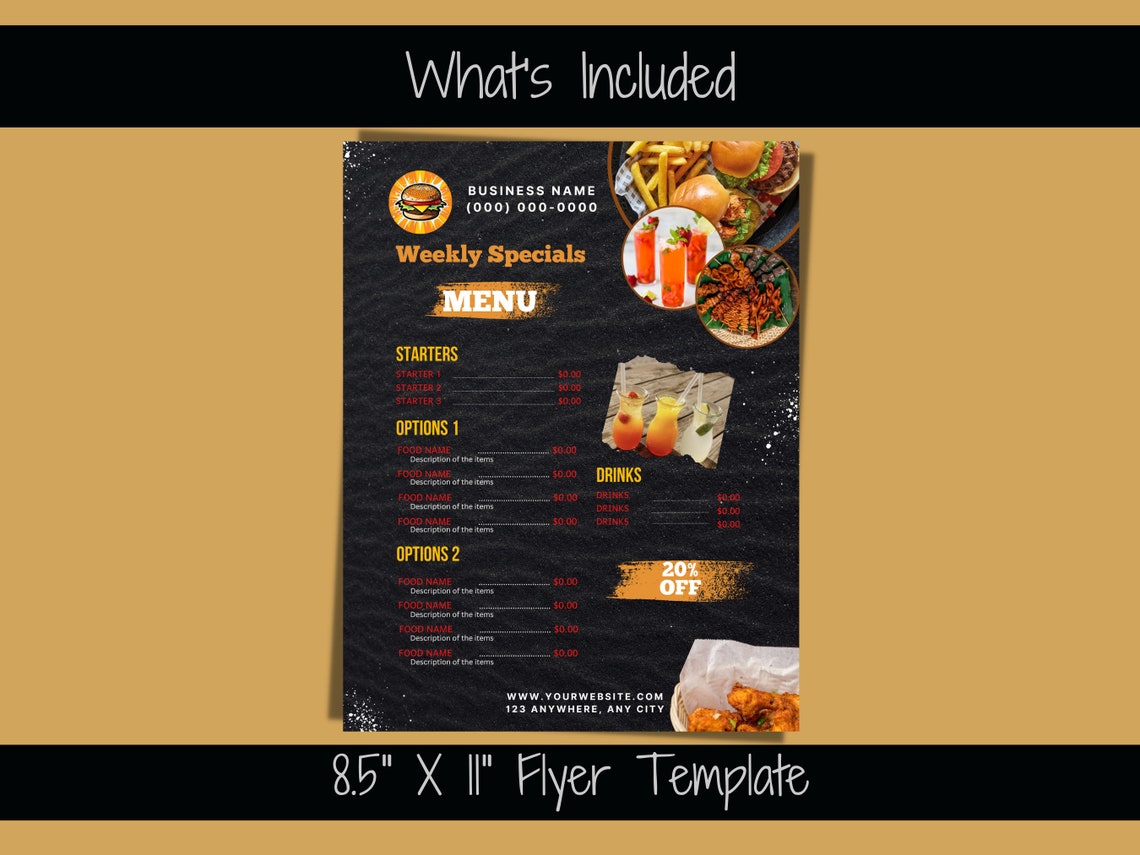 Printable Weekly Specials Flyer Template Editable Menu Flyer Restaurant ...