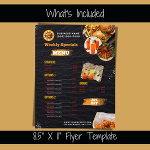 Printable Weekly Specials Flyer Template Editable Menu Flyer Restaurant ...