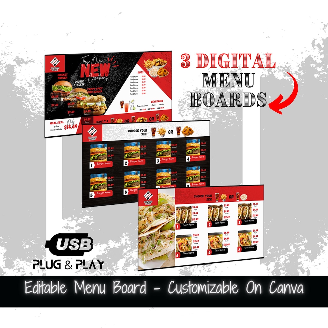 TV Menu Board Template | Static Food Menu, Horizontal Display (digital ...