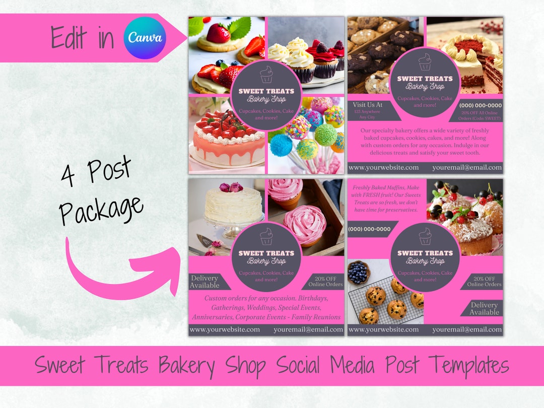 Bakery Shop Social Media Post Templates for Bakery Shop - Etsy