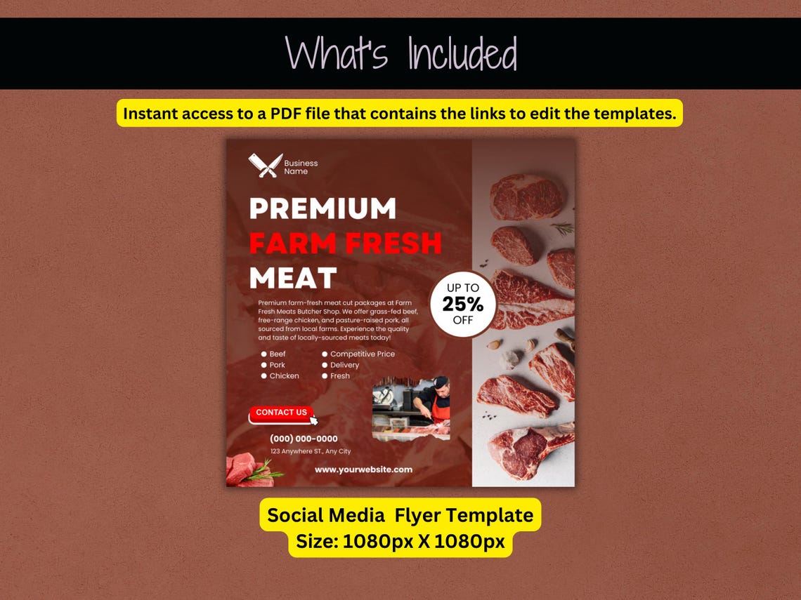 Farm Fresh Meat Flyer Template, Butcher Shop Marketing (social Media ...