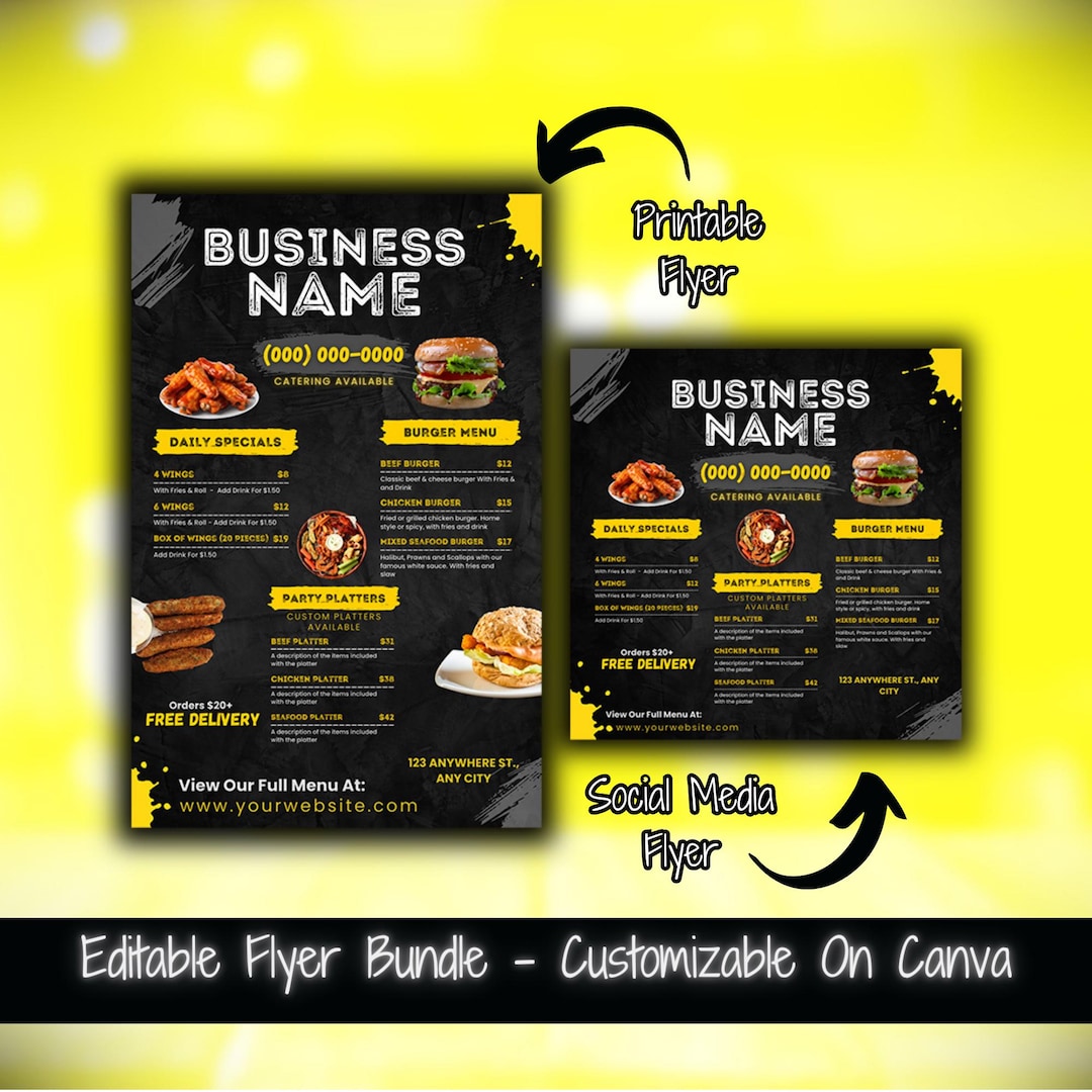 Food Marketing Bundle Printable Social Media Flyer Templates Food Sale ...