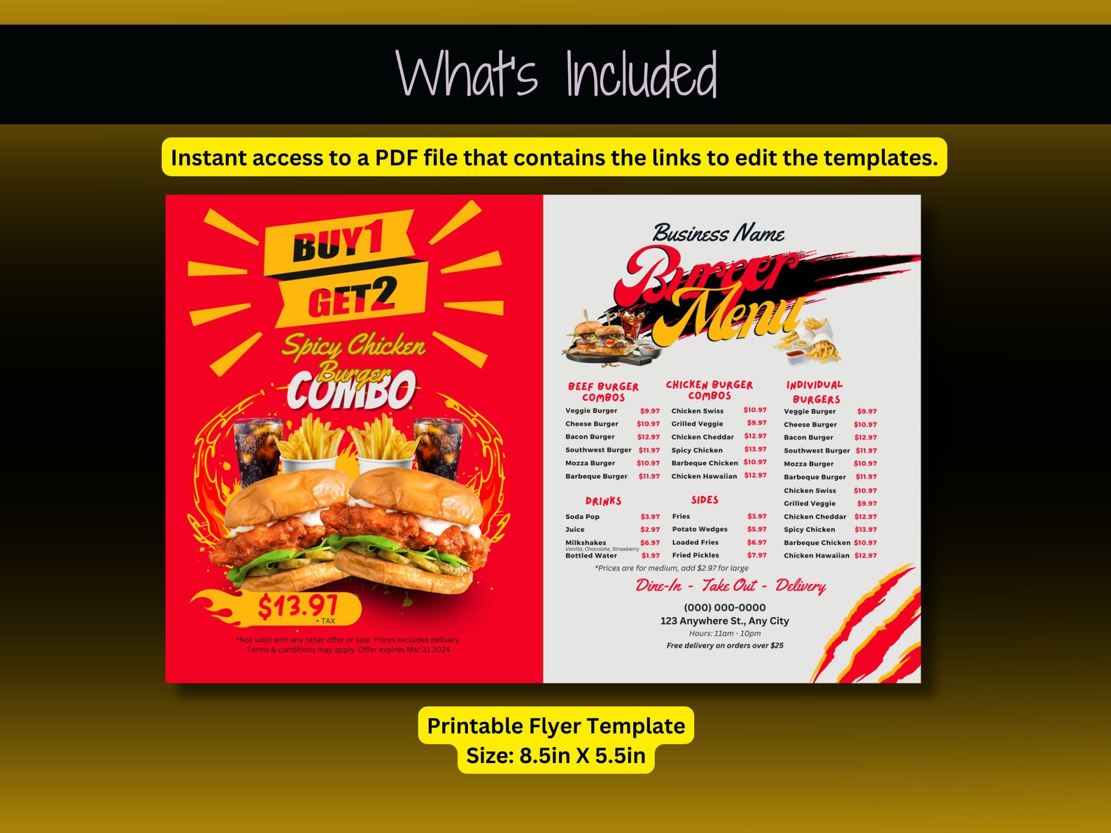 Printable Burger Menu Template Food Menu Flyer Restaurant Menu Template ...