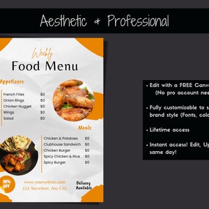 Weekly Food Menu Printable Flyer Editable Menu Template Restaurant ...