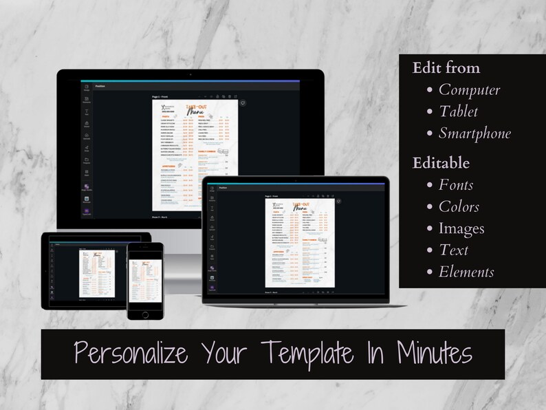 Take Out Menu Template Printable Double Side Food Menu Price List ...