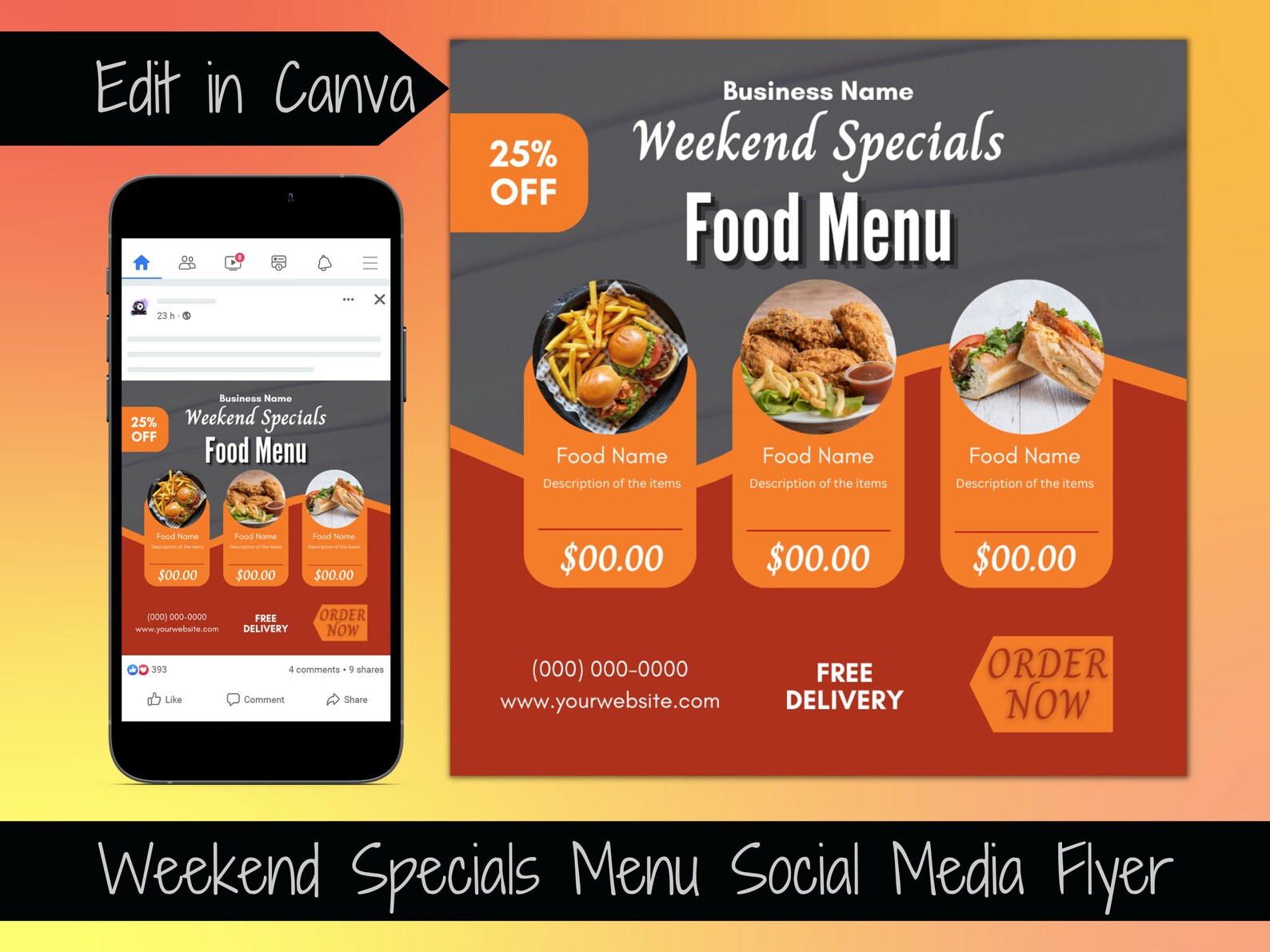 Weekend Specials Food Menu Flyer, Editable Canva Template (digital ...