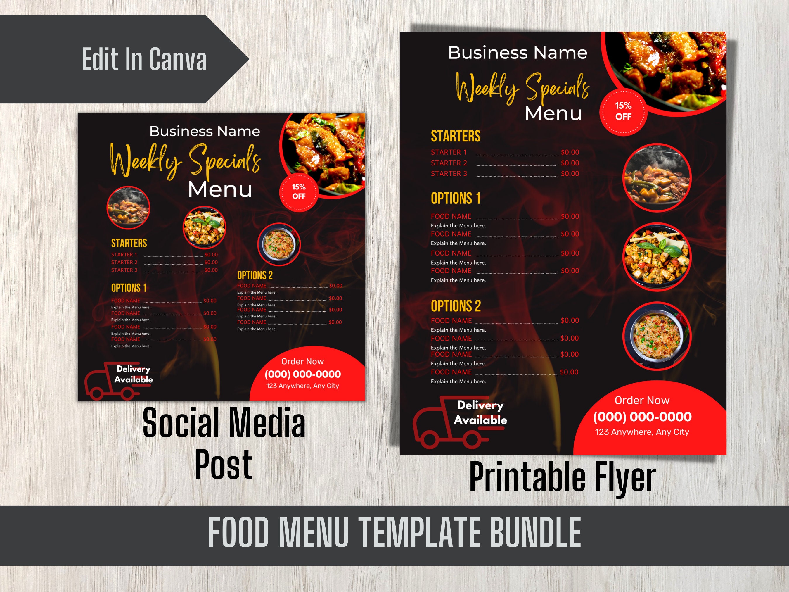 Editable Food Menu Flyer Bundle Printable Menu and Social Media ...