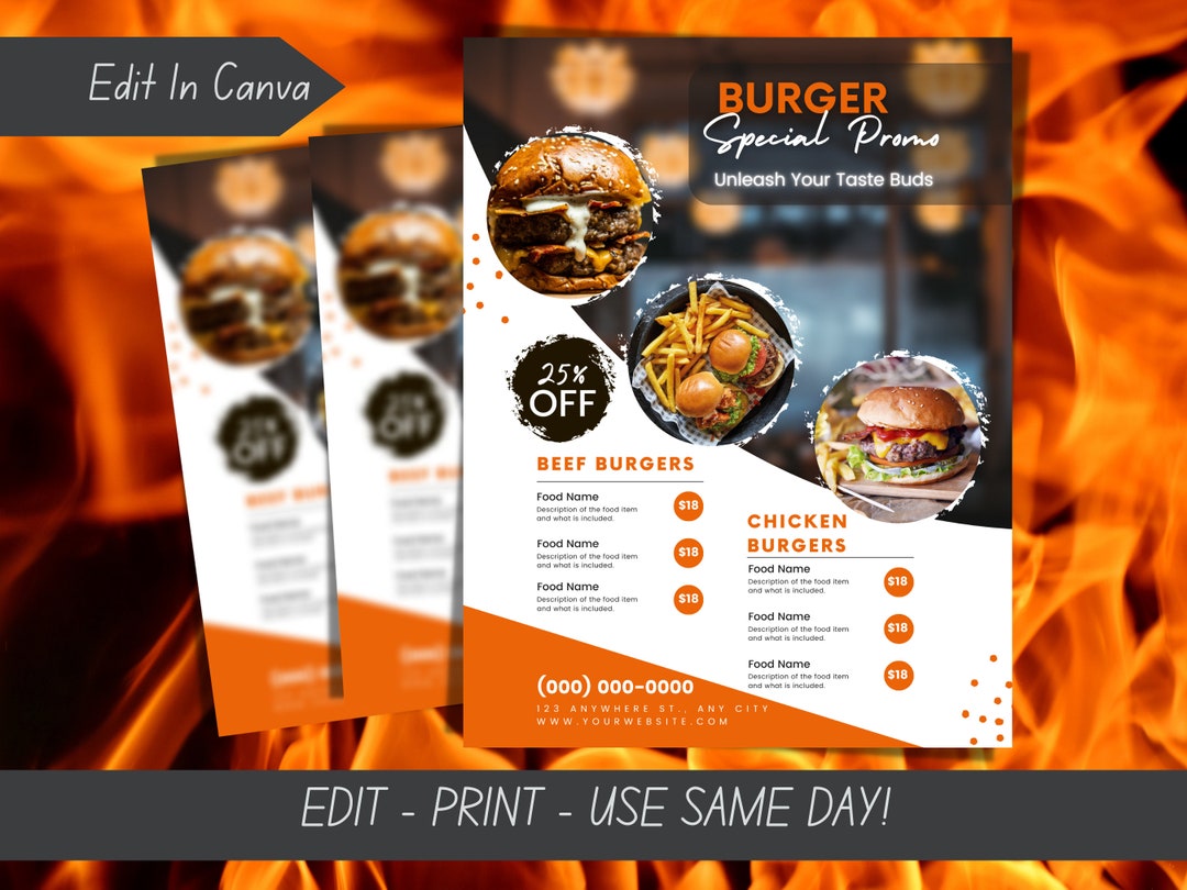 Burger Special Promo Flyer Burger Menu Template Restaurant Menu Flyer ...