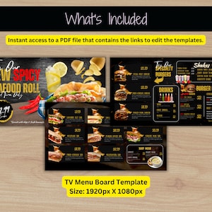 TV Menu Board Static Template Digital Menu Board Template Food Menu ...