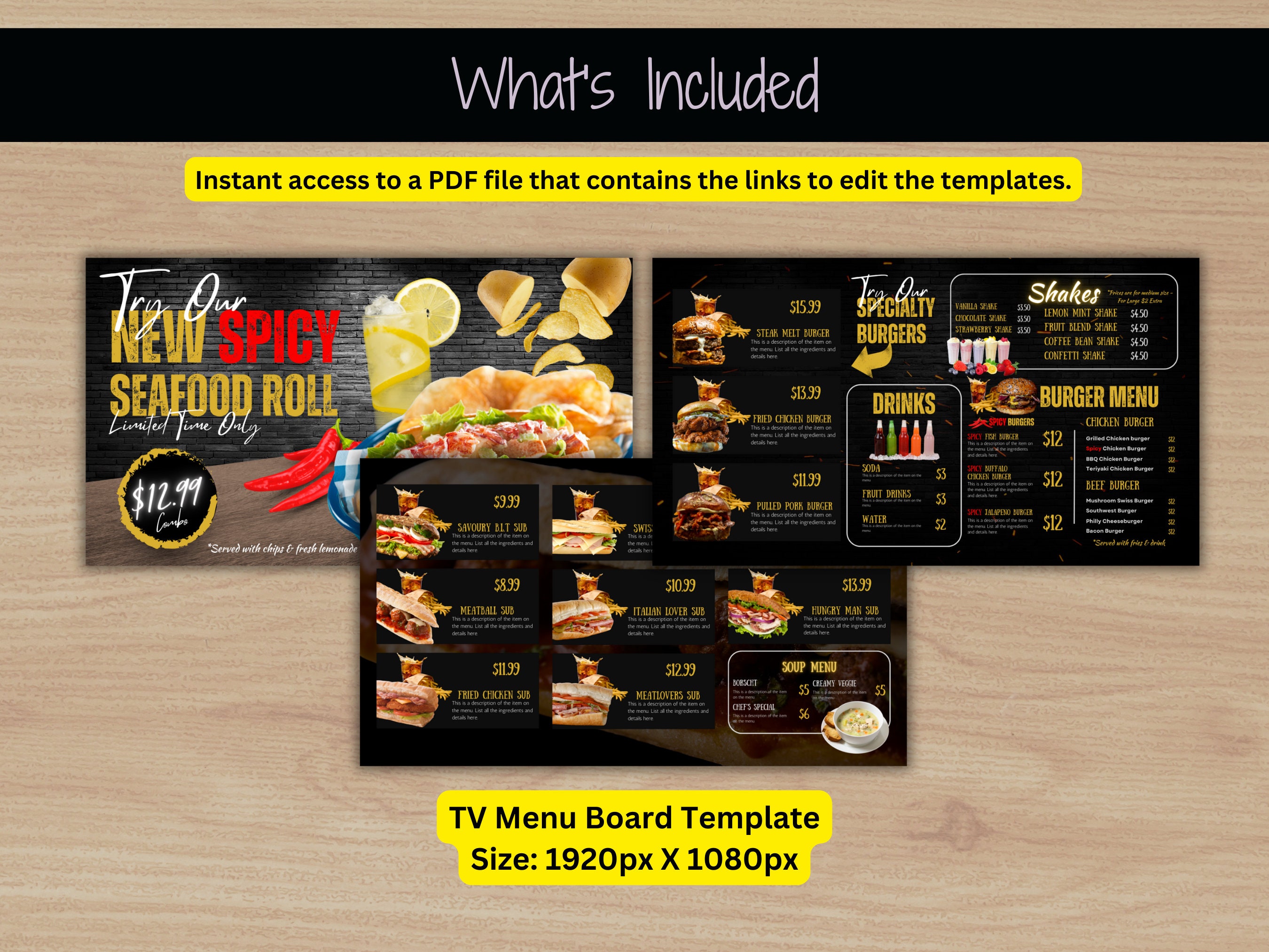 TV Menu Board Static Template Digital Menu Board Template Food Menu ...