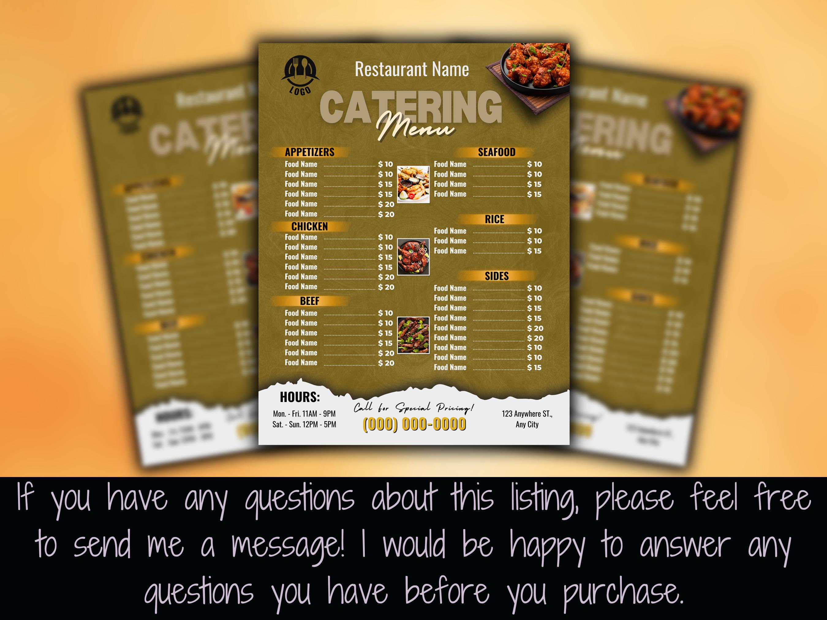 Printable Catering Menu Template, Restaurant Event Flyer (canva) - Etsy