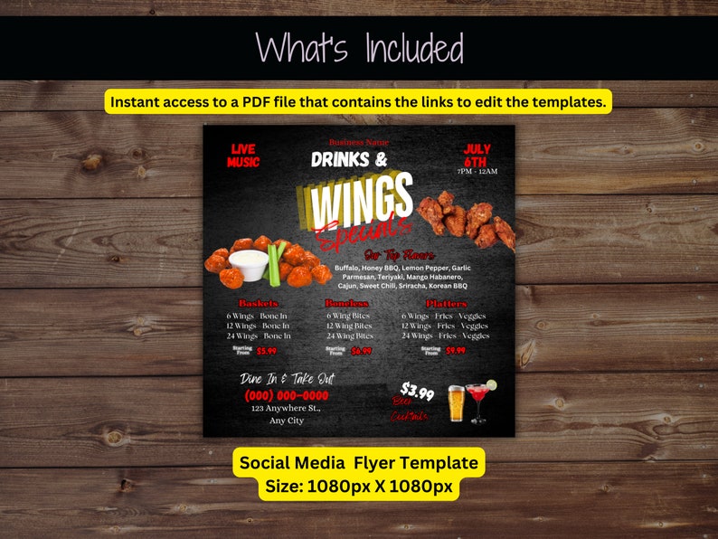 Drinks & Wings Specials Flyer Template (canva Editable) - Etsy