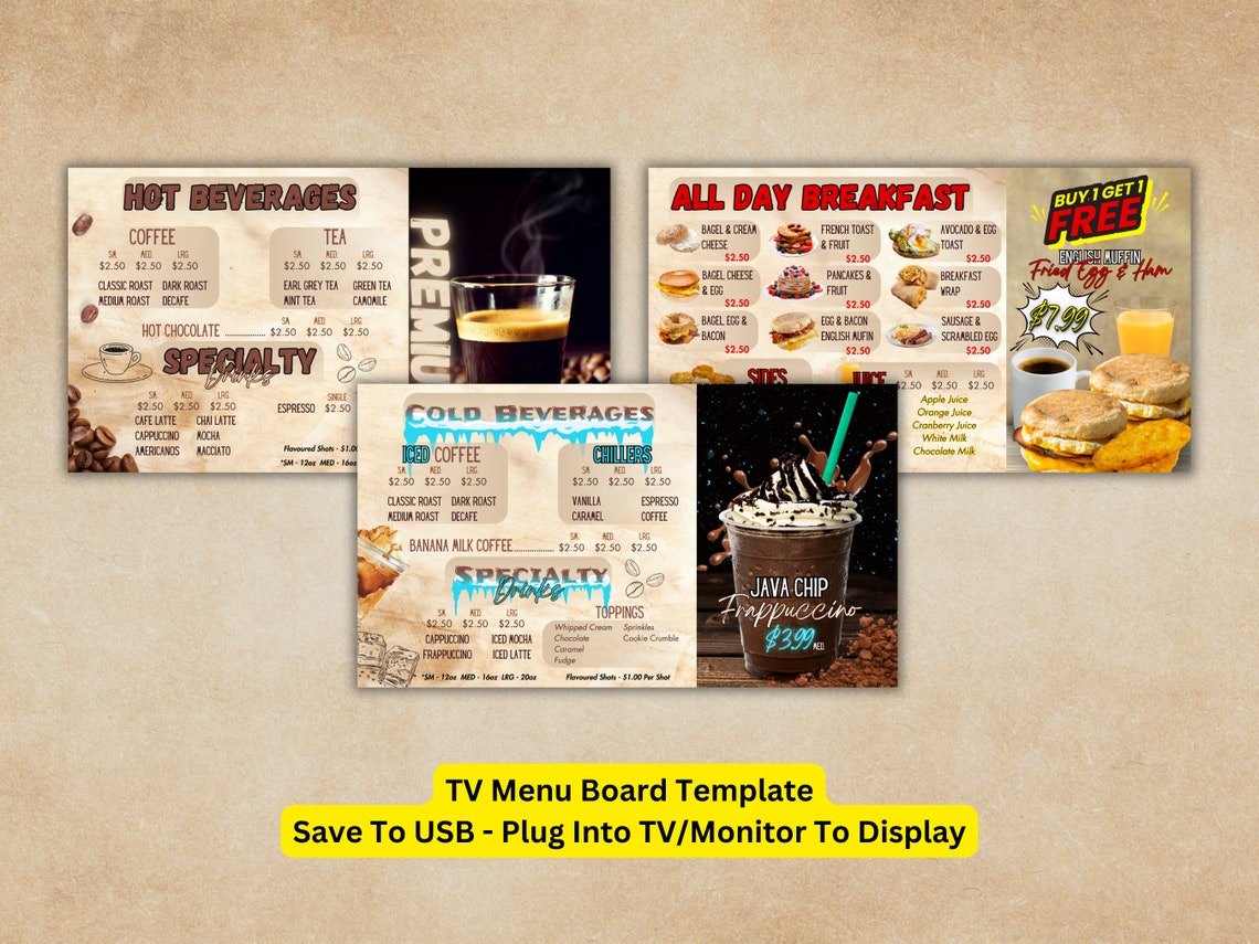 TV Menu Board Static Template Cafe Style Digital Menu Board Template ...