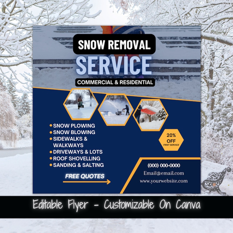 Snow Removal Services Flyer Template, Editable Business Flyer (digital ...