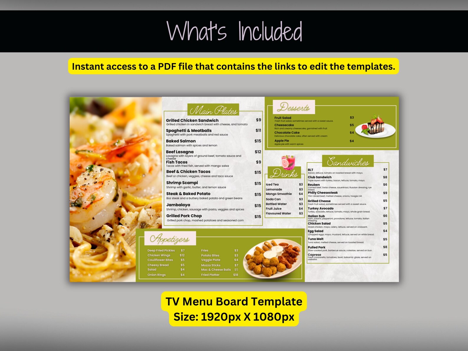 Digital Menu Display Template Static Menu Board Food Menu Monitor ...