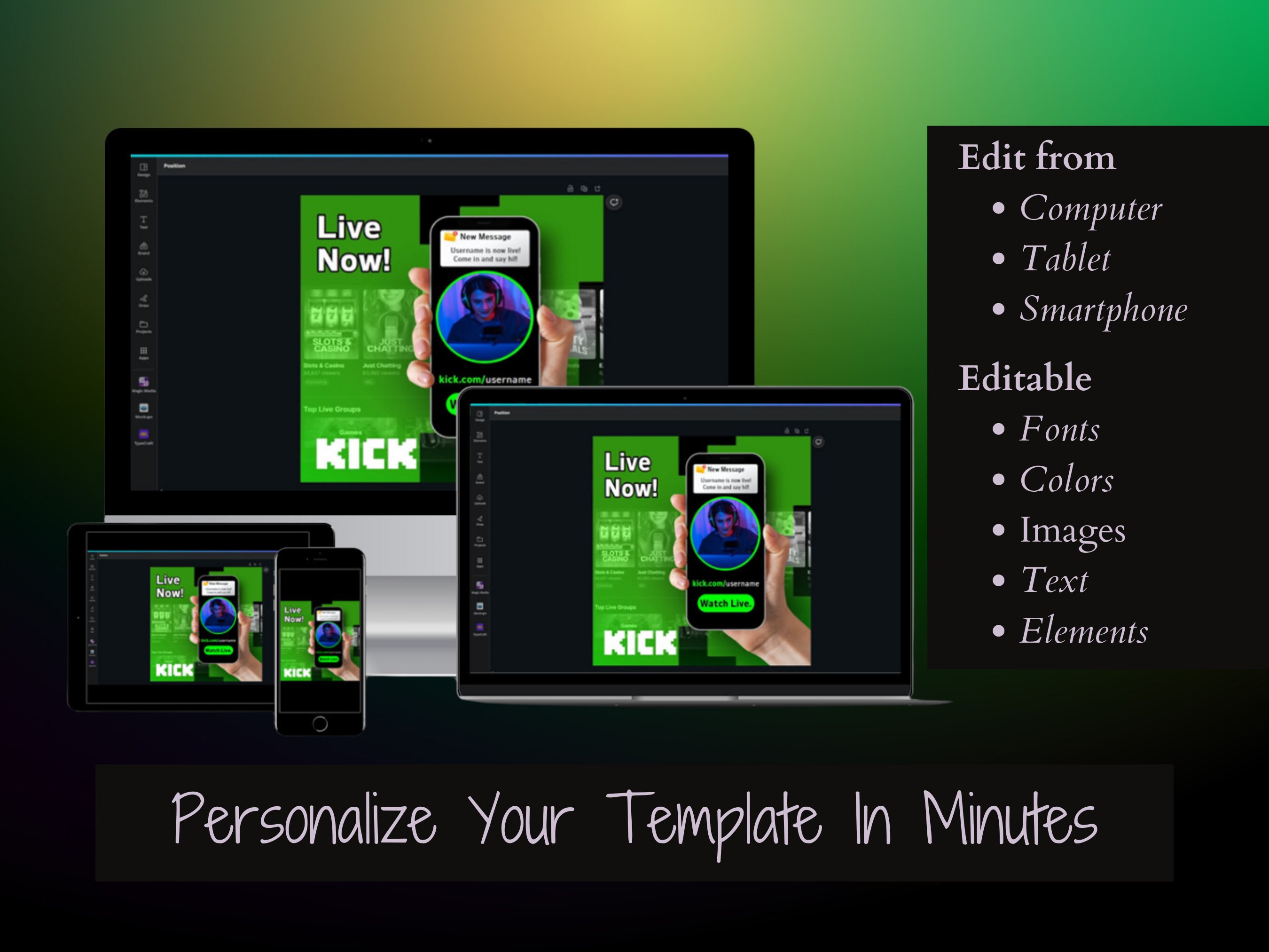 Editable Live Now Social Media Template Kick Going Live Post Live Now ...