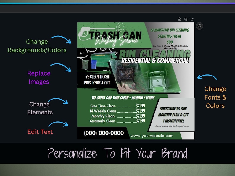 Trash Can Washing Service Flyer for Social Media Garbage Bin Cleaning ...