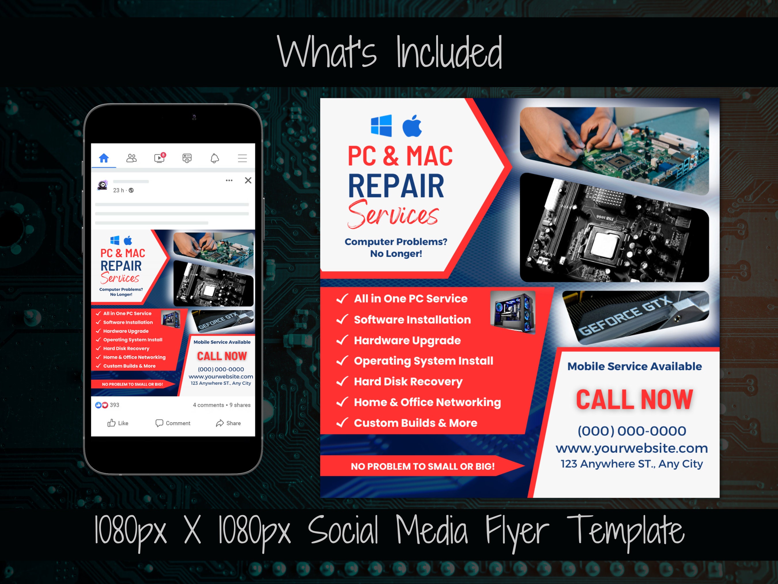 Computer Repair Service Social Media Flyer Template PC Repair Flyer MAC ...