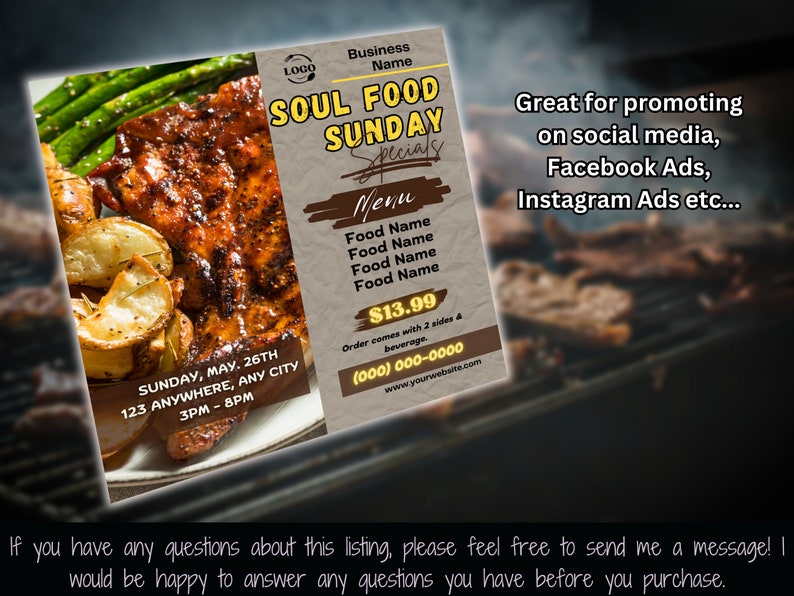 Soul Food Sunday Specials Flyer Template (canva Editable) - Etsy