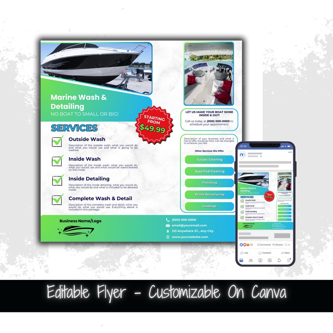 Marine Wash and Detailing Social Media Flyer Template Wash and ...