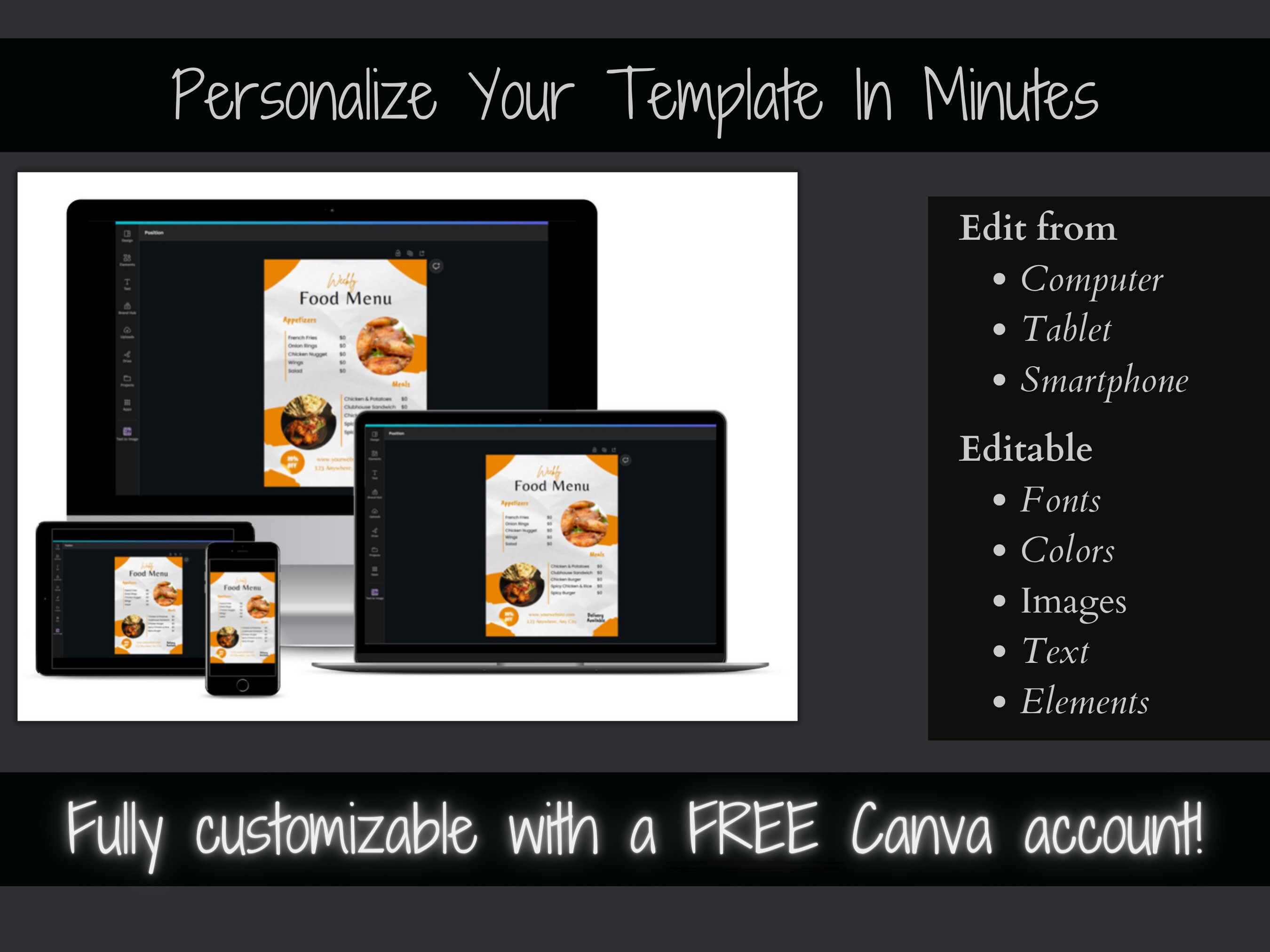 Weekly Food Menu Printable Flyer Editable Menu Template Restaurant ...