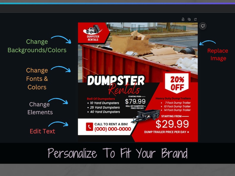 Dumpster Rentals Flyer Template, Junk Removal Business (canva Editable ...