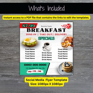 Breakfast Specials Marketing Social Media Flyer Template Editable ...