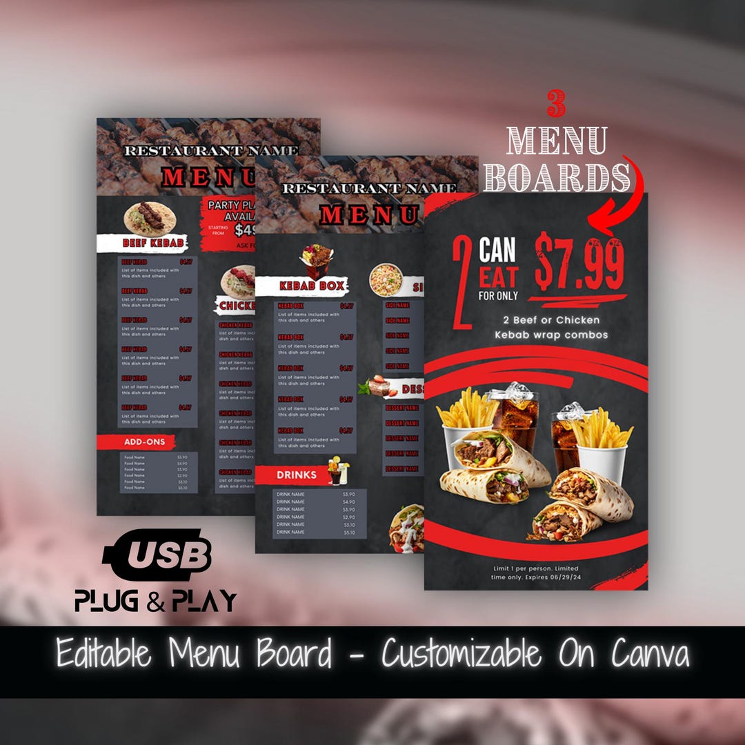 Kebab Restaurant TV Menu Board Template (digital Vertical Menu) - Etsy