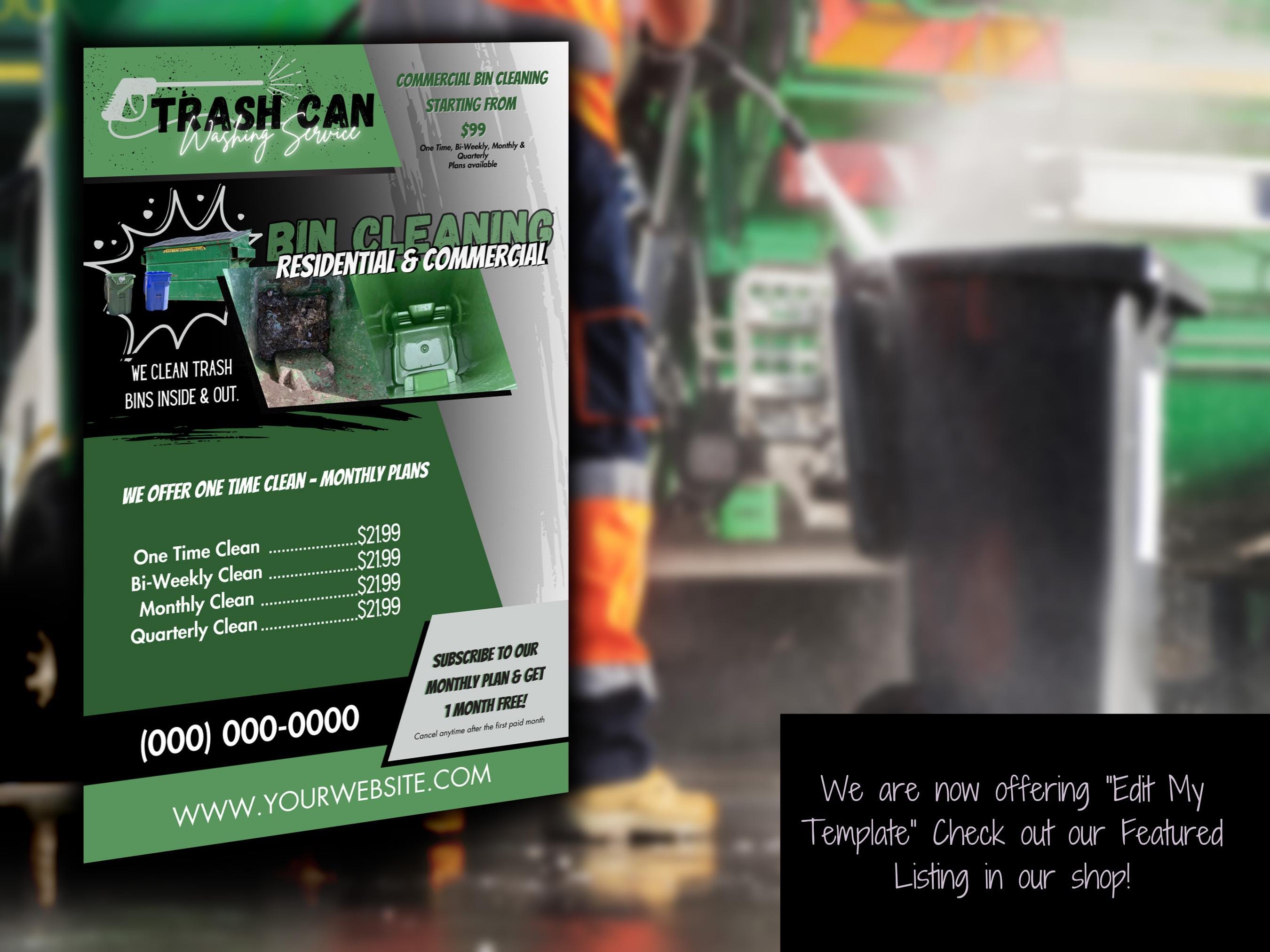 Trash Can Washing Service Printable Flyer Template Bin Cleaning ...