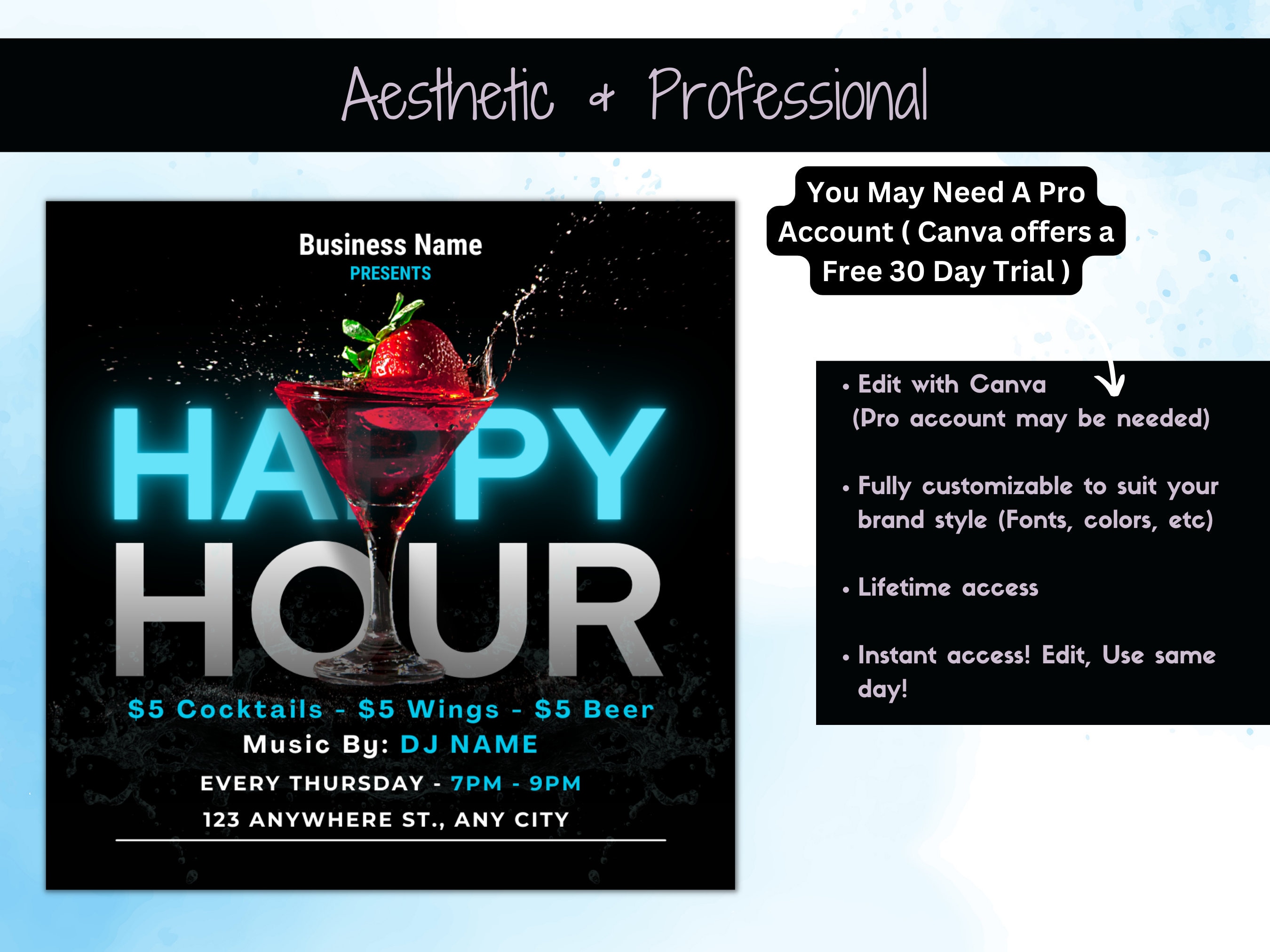 Happy Hour Flyer Template, Bar Specials (canva Editable) - Etsy