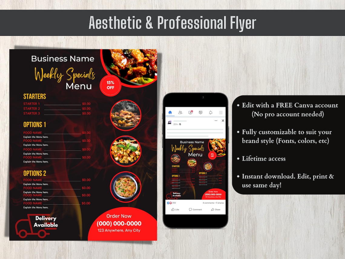 Editable Food Menu Flyer Bundle Printable Menu and Social Media ...