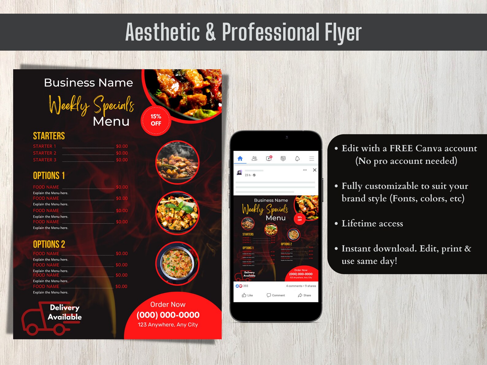 Editable Food Menu Flyer Bundle Printable Menu and Social Media ...