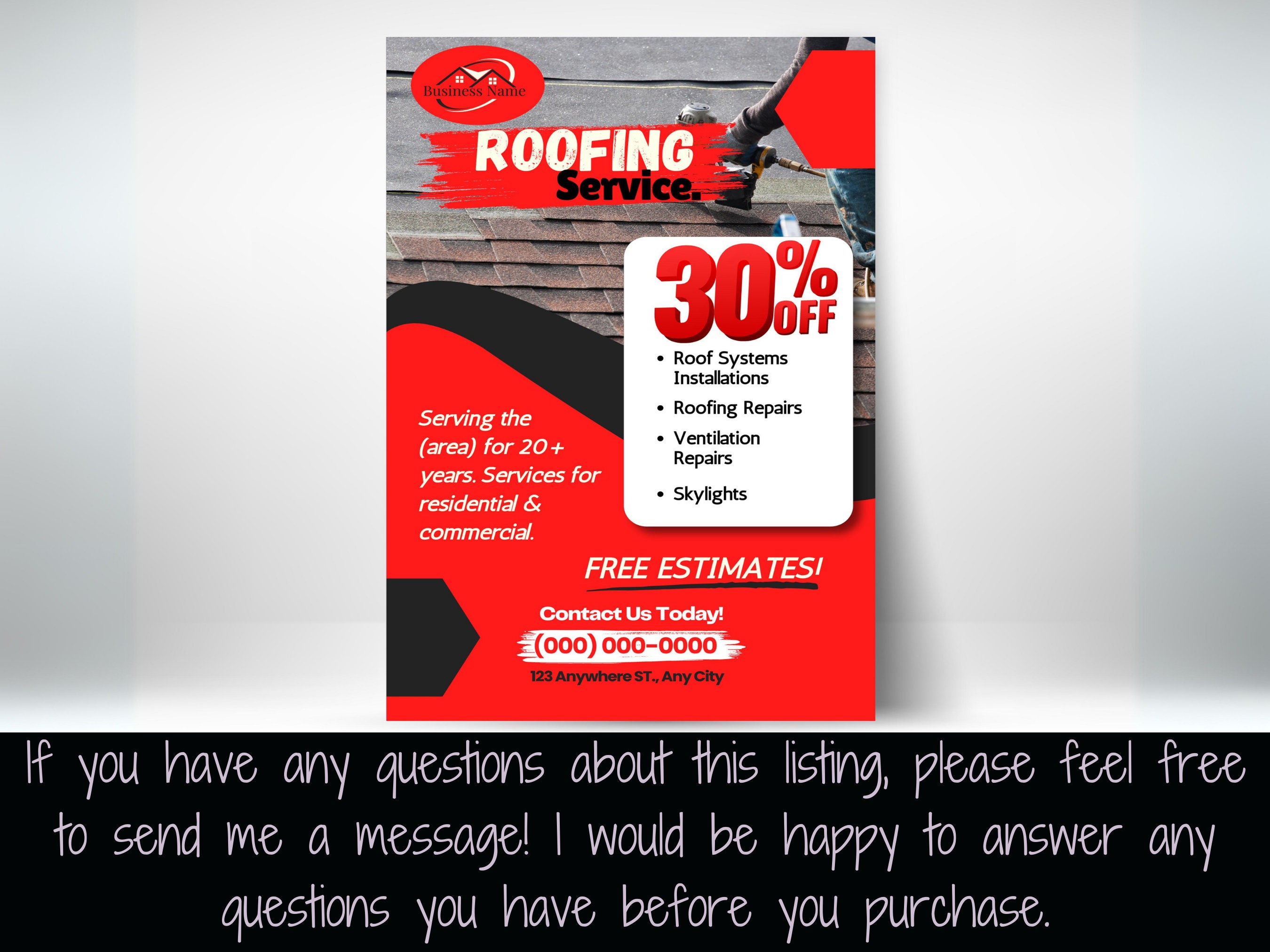 Printable Roofing Services Flyer Template Editable Service Flyer Roof ...