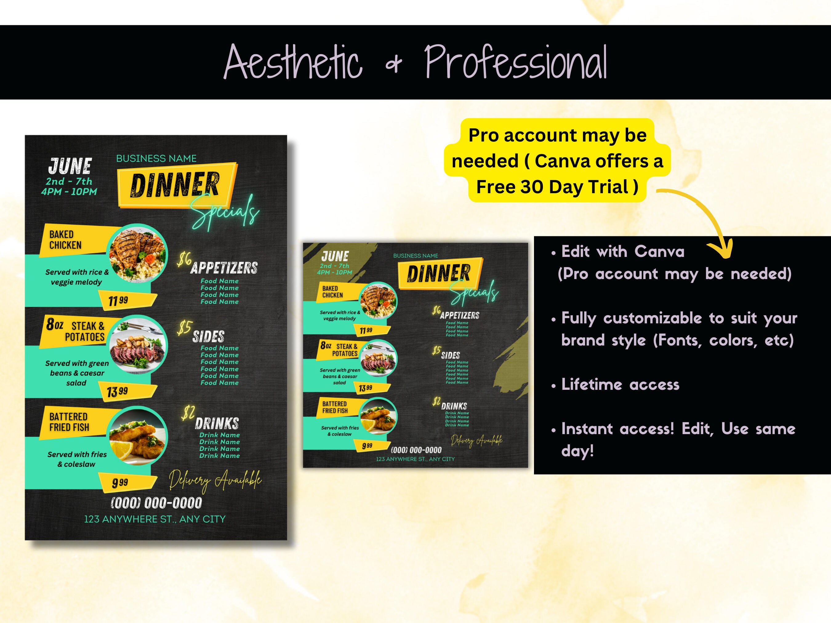 Dinner Specials Flyer Templates Printable Flyer Social Media Dinner ...