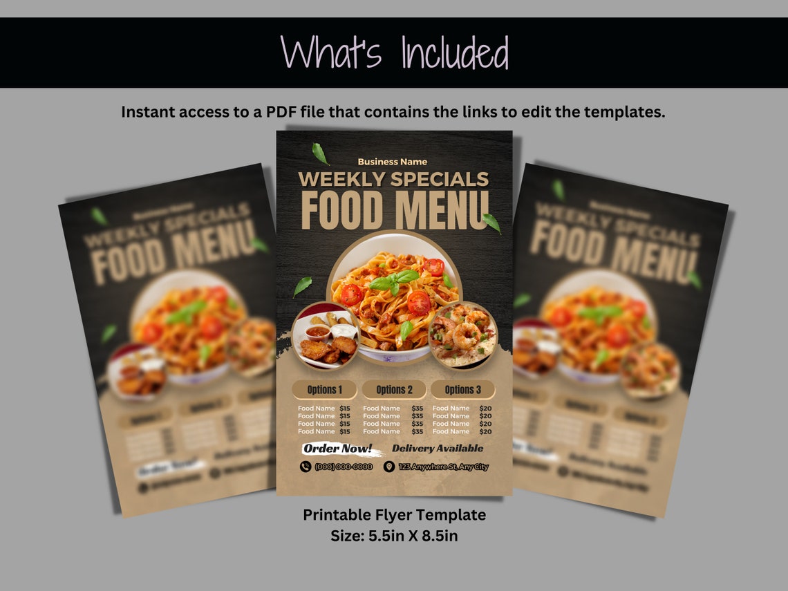 Weekly Specials Food Menu Flyer Template Restaurant Printable Food ...
